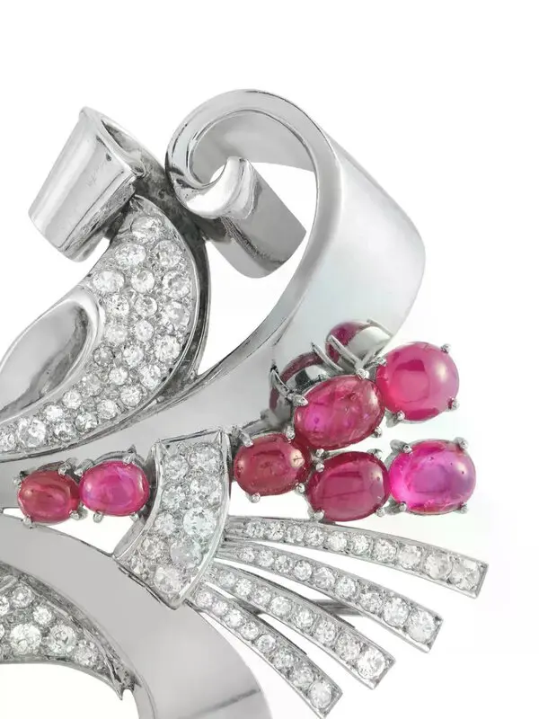 LB EXCLUSIVE Diamond And Ruby Platinum Brooch