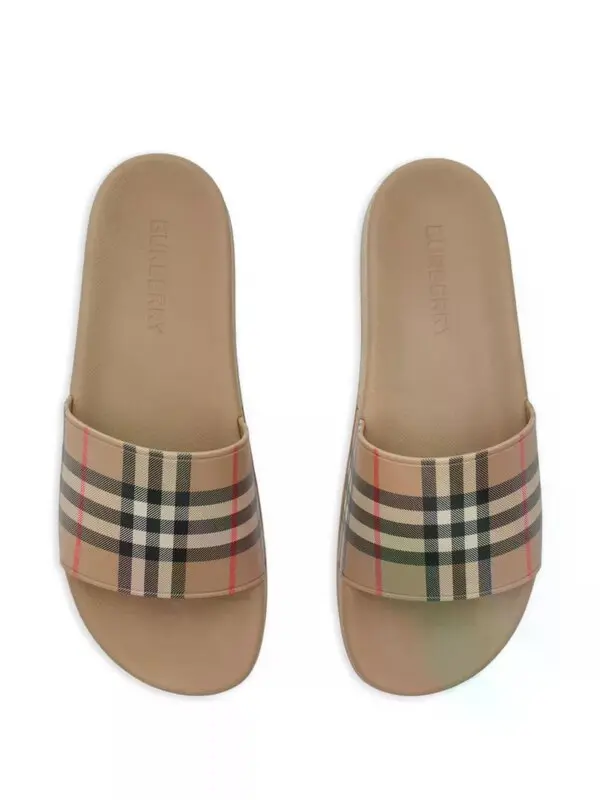 Burberry Check Slides - Neutrals