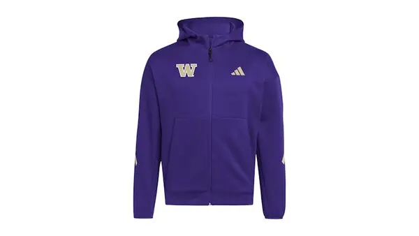 Adidas Huskies Full Zip Player Travel Zne Hoodie - Washington Team College Purple Team Sand