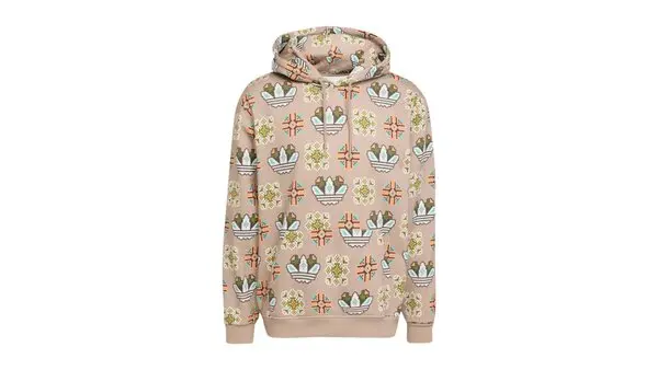 Adidas Tile Allover Print Loose Hoodie - Trace Khaki