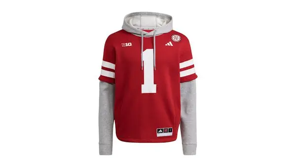 Adidas Cornhuskers Jersey Hoodie - Nebraska Team Power Red White Light Grey Heather
