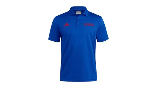 Adidas Jayhawks Coaches Ottoman Polo Shirt - Kansas Royal Blue Team Power Red