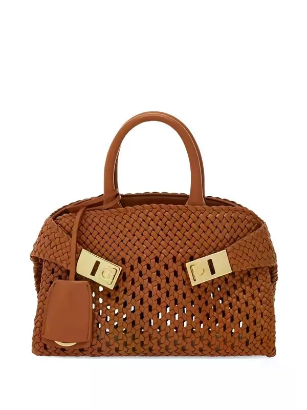 FERRAGAMO Woven Nappa Leather Hug Tote Bag