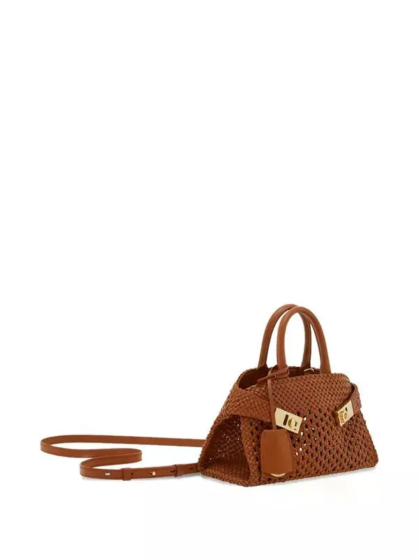 FERRAGAMO Woven Nappa Leather Hug Tote Bag