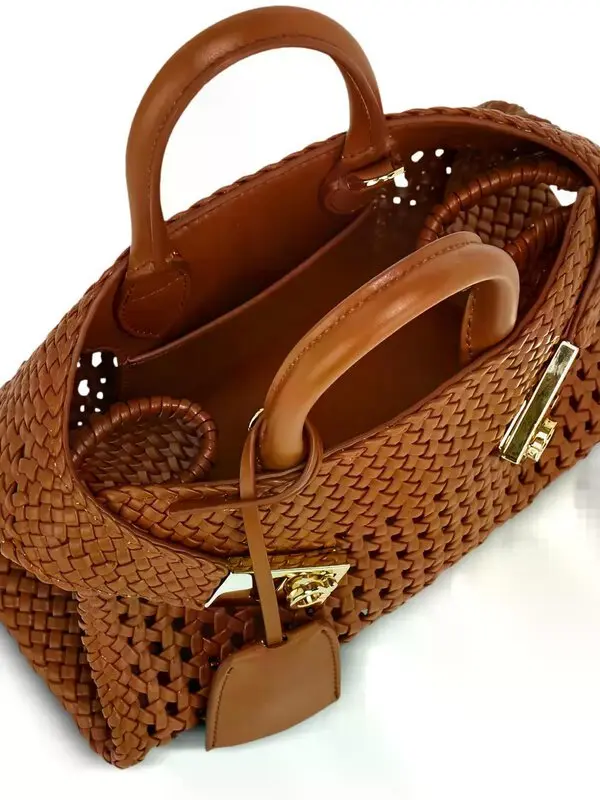 FERRAGAMO Woven Nappa Leather Hug Tote Bag