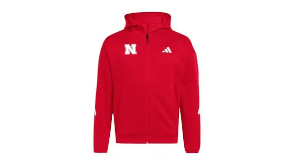 Adidas Cornhuskers Full Zip Player Travel Zne Hoodie - Nebraska Team Power Red White