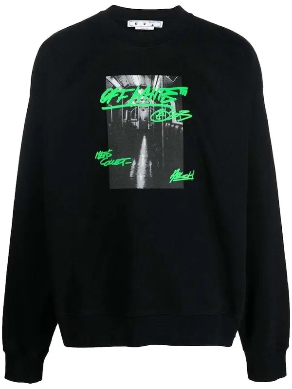 Off-White Metro Type Skate Crewneck Sweatshirt - Black/green