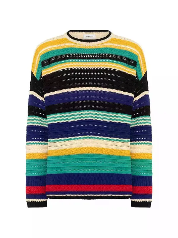 LANEUS Striped Open Knit Jumper