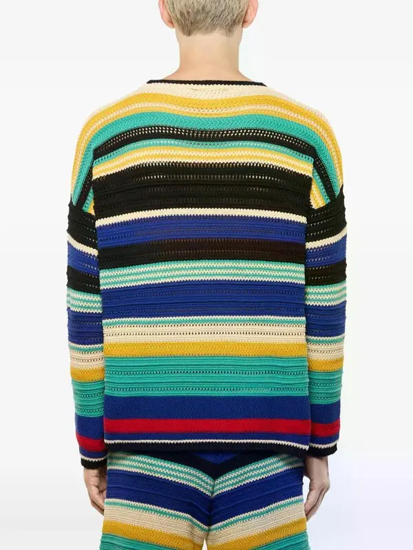 LANEUS Striped Open Knit Jumper