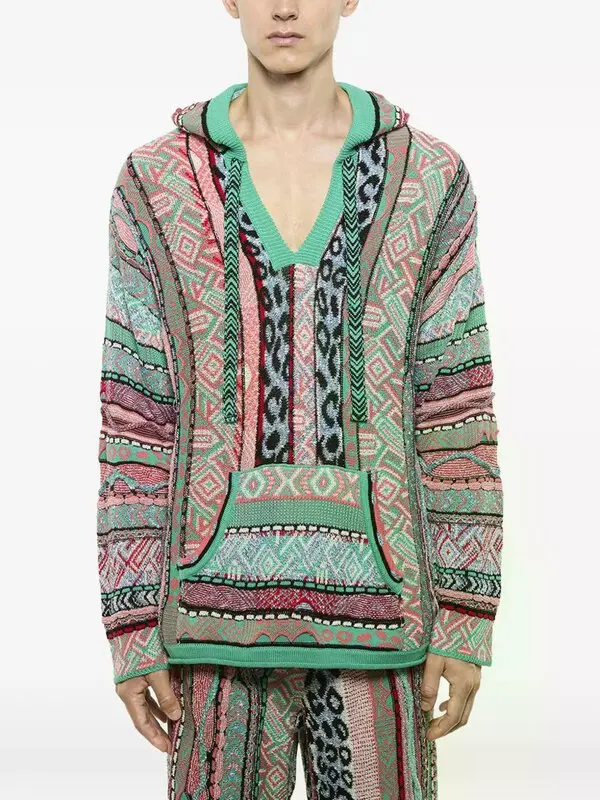 LANEUS Patterned V-neck Hoodie