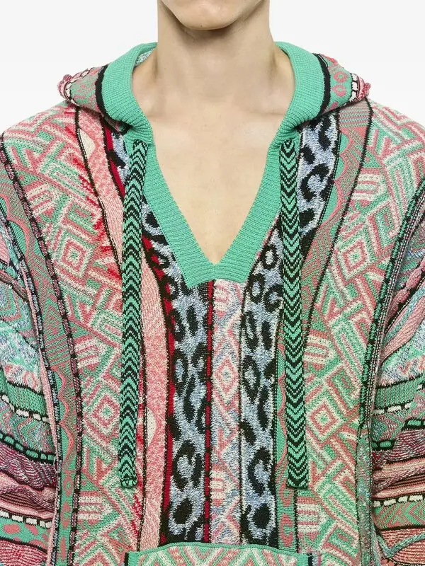 LANEUS Patterned V-neck Hoodie