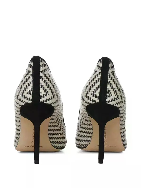 Manolo Blahnik Raffia-effect Point-toe Pumps - White