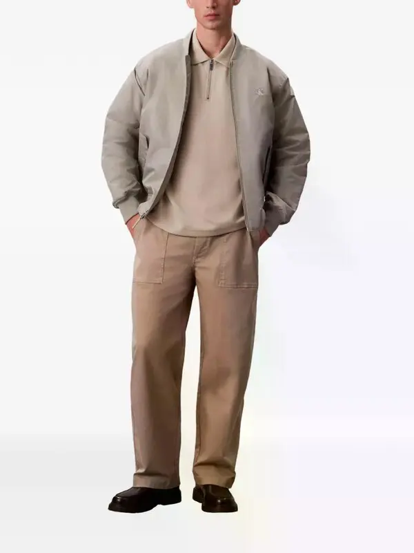 Calvin Klein Zip-up Long-sleeved Polo Shirt - Neutrals