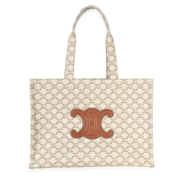 Celine White Triomphe Canvas Cabas Thais Tote - Neutral