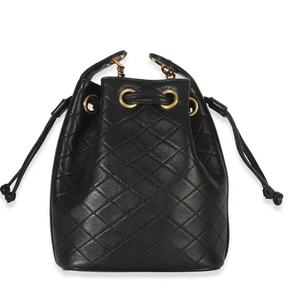 Saint Laurent Quilted Lambskin Cassandre Logo Plaque Bucket Bag - Black