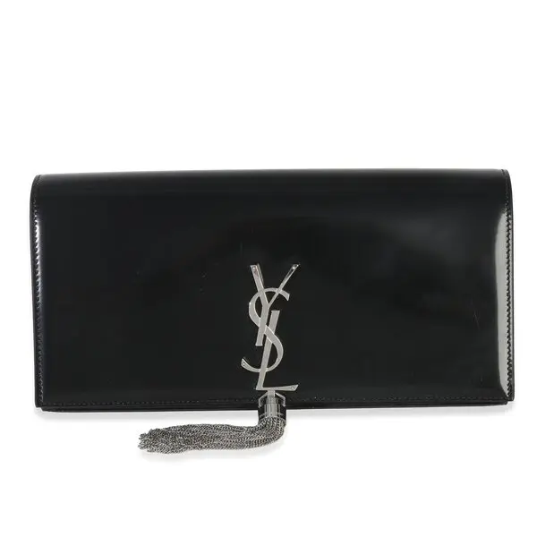 Saint Laurent Brushed Leather Kate Tassel Clutch - Black