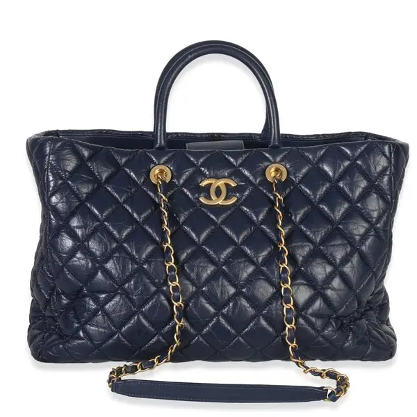 Chanel Navy Quilted Calfskin Coco Allure Shopping Tote - Blue