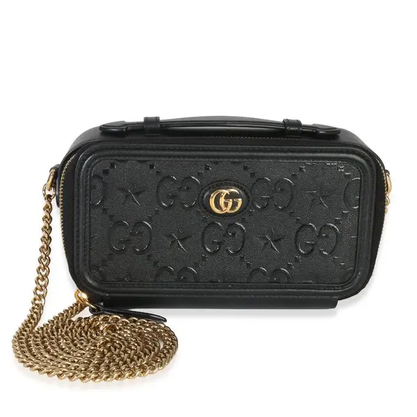 Gucci Gg Star Embossed Calfskin Gg Chain Bag - Black