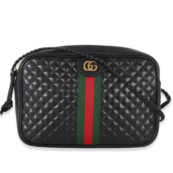 Gucci Calfskin Web Trapuntata Gg Shoulder Bag - Black