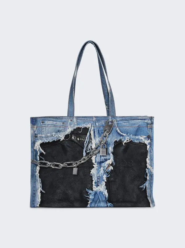 Acne Studios Denim Print Mid Tote Bag - Blue