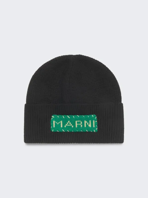 Marni Wool Fisherman's Rib Beanie - Black