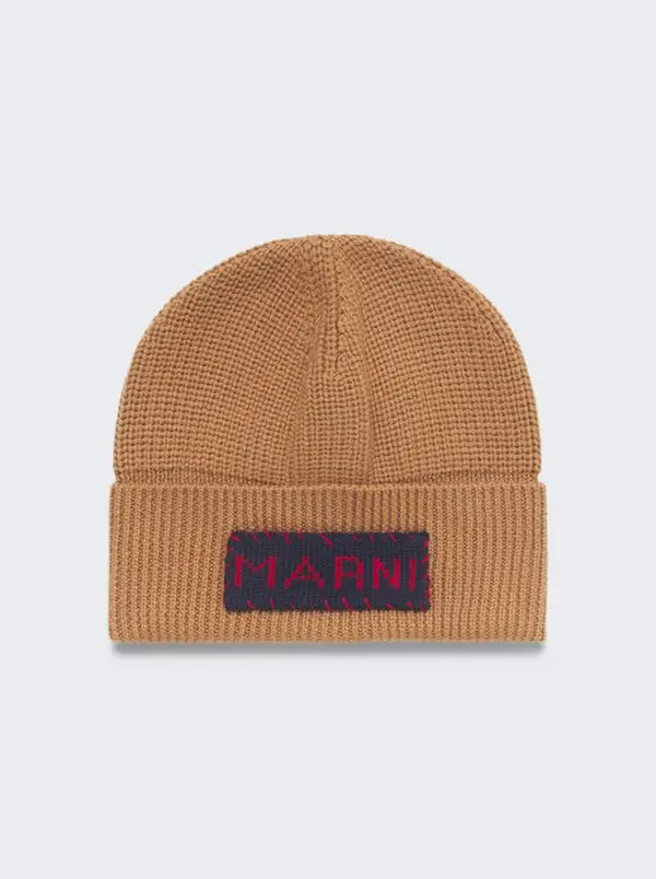 Marni Wool Fisherman's Rib Beanie - Camel