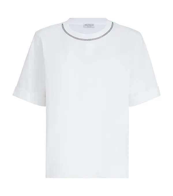 Brunello Cucinelli Cotton Beaded T-shirt - White