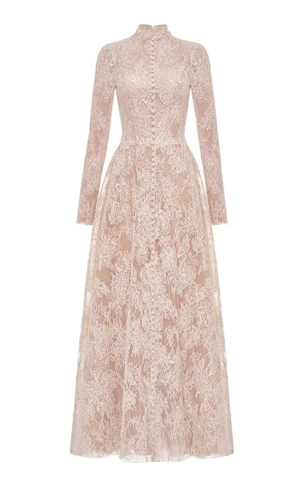 MONTSAND Cotton-blend Lace Button-front Maxi Dress - Nude