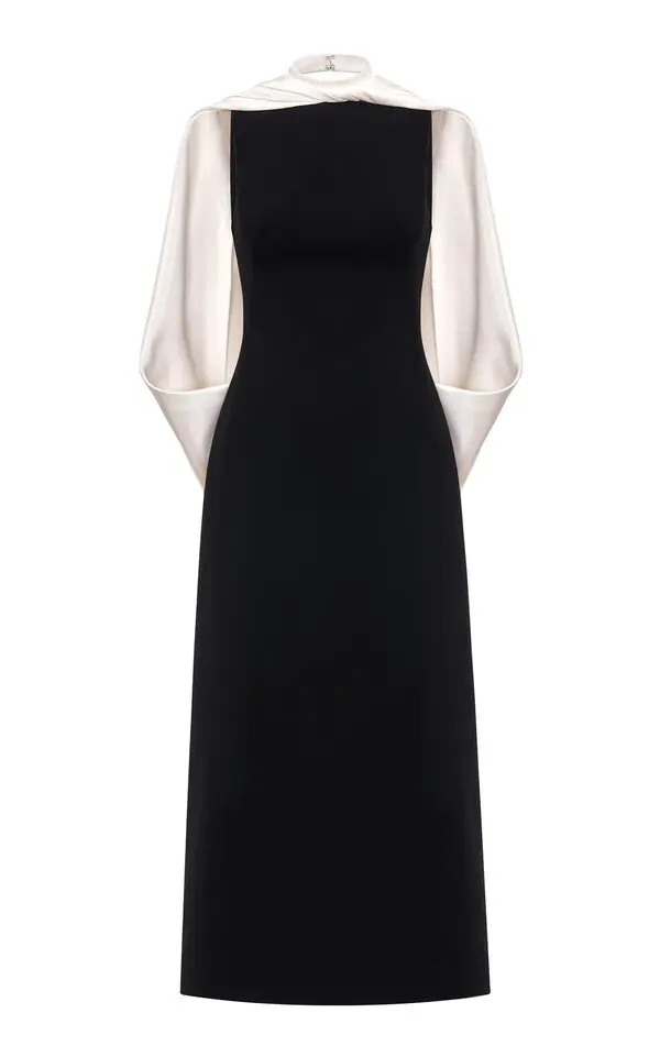MONTSAND Cotton-blend Scarf Mock-neck Midi Dress - Black