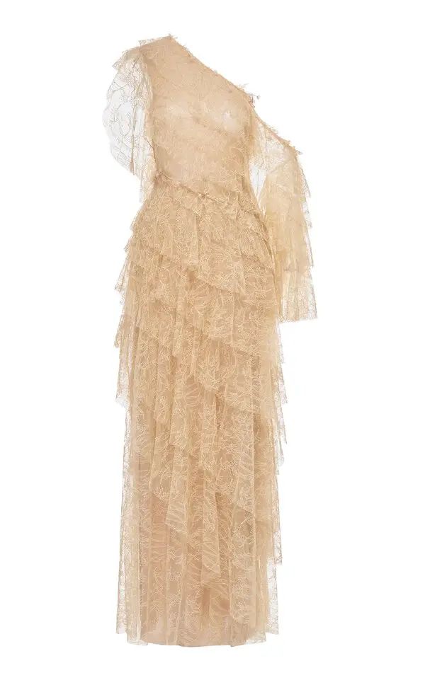 MONTSAND Lace Tiered Asymmetrical Maxi Dress - Nude