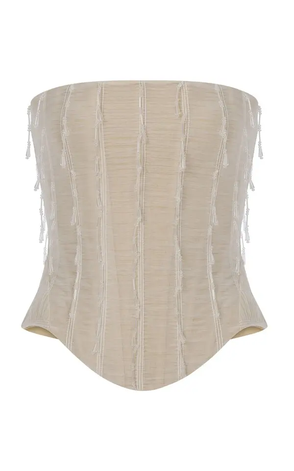 Ila Aline Hand-beaded Corset With Satin Tulle Overlay - White