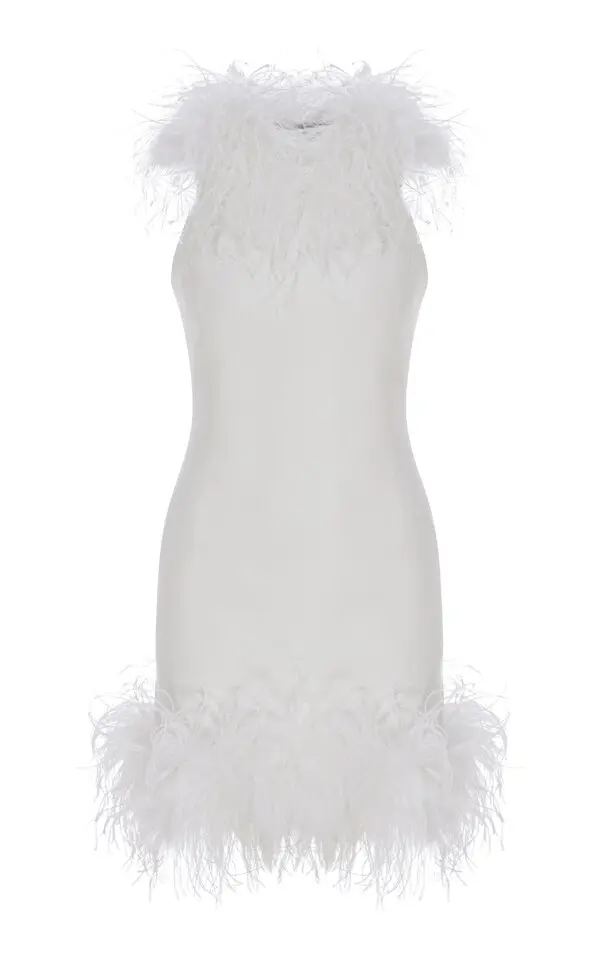Ila Camia Feather Trimmed Halter Neck Mini Dress - White