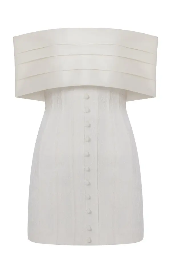 Ila Solene Lace Mini Dress With Silk Tuxedo Collar - White
