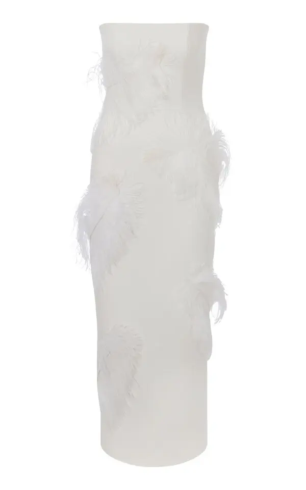 Ila Reese Strapless Midi Dress With Hand-crafted Leaf Feather Detail - White