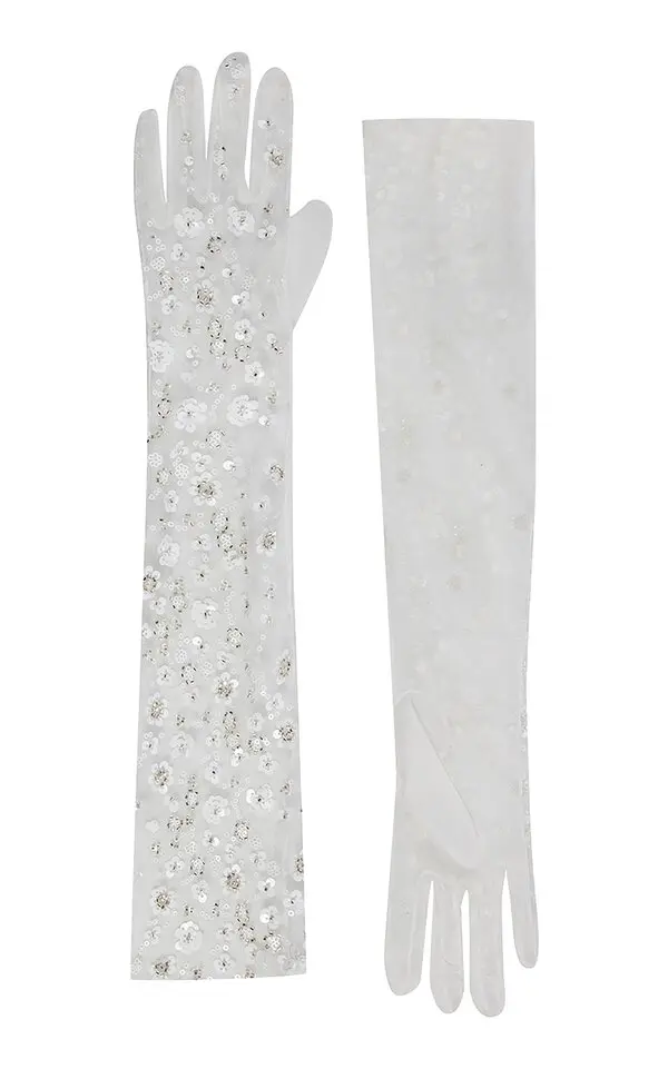 Ila Eline Floral Sequin Gloves - White