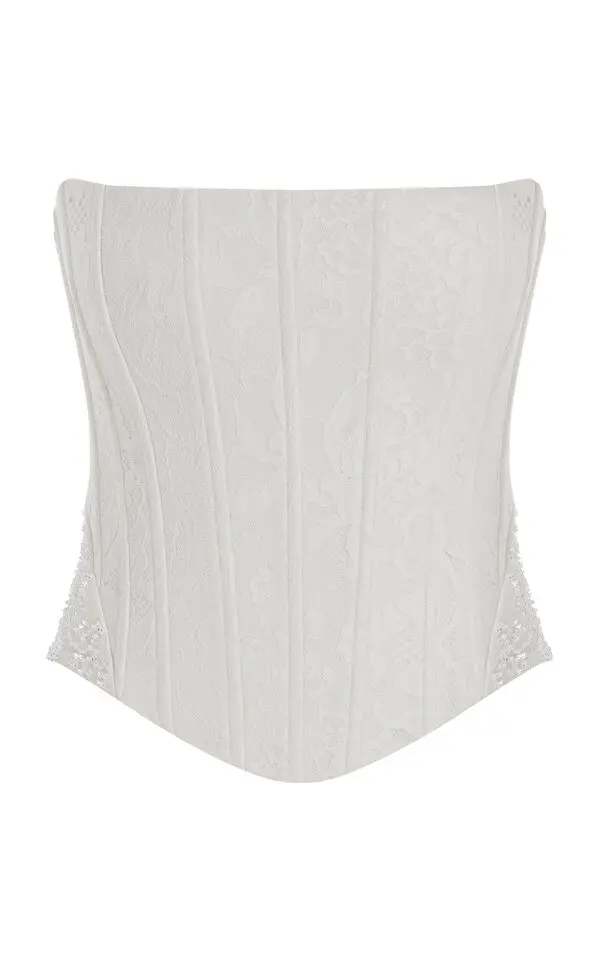 Ila Odea Strapless Lace Corset With Hand-beaded Side Embellishments - White