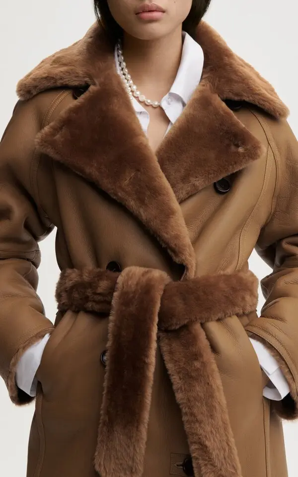 BY MALENE BIRGER Hally Reversible Shearling Coat - Brown