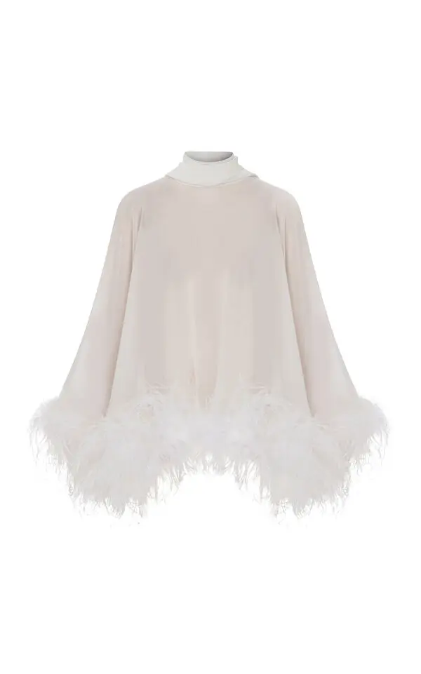 Ila Dee Neck-tie Feather-detail Short Cape - White