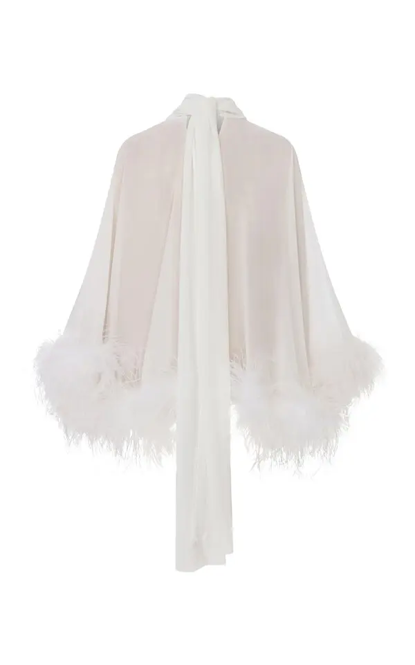 Ila Neck-tie Feather-detail Short Cape