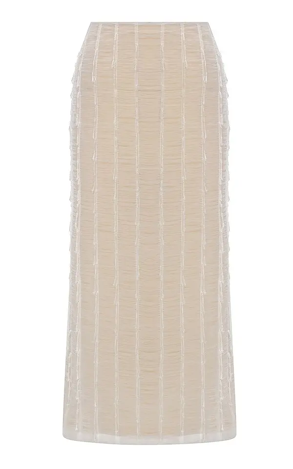 Ila Exclusive Jolie Hand-embellished Tulle Midi Skirt - White