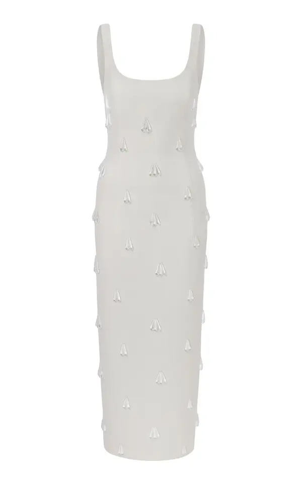 Ila Penn U-neck Hand-embroidered Midi Dress - White