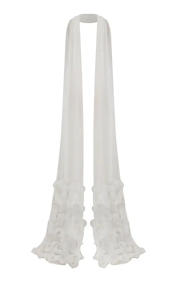 Ila Olia Chiffon Stole With Sculpted Edges - White