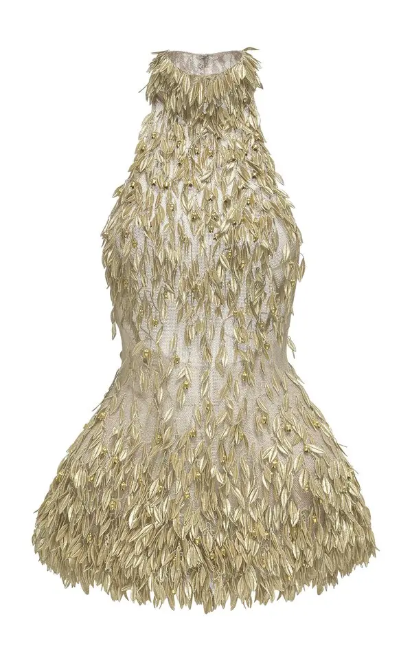 MONTSAND High-neck Fringed Jumpsuit - Gold