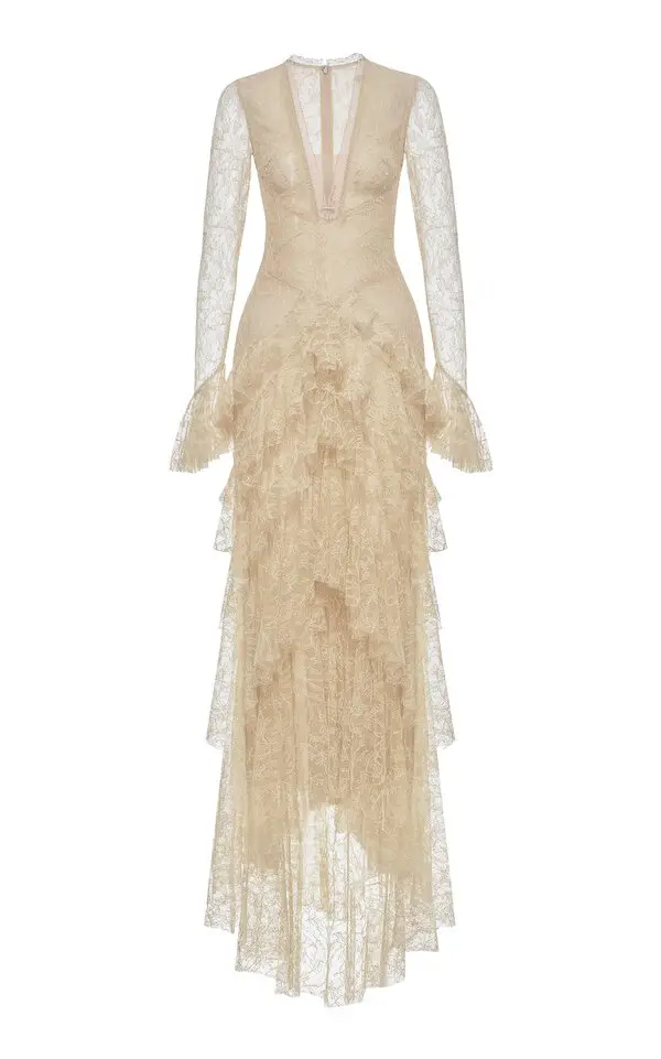MONTSAND Lace Cascade Maxi Dress