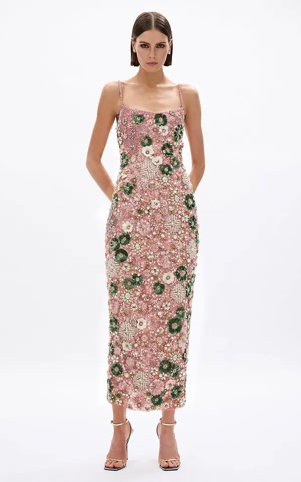 Rachel Gilbert Francesca Beaded Gown - Pink