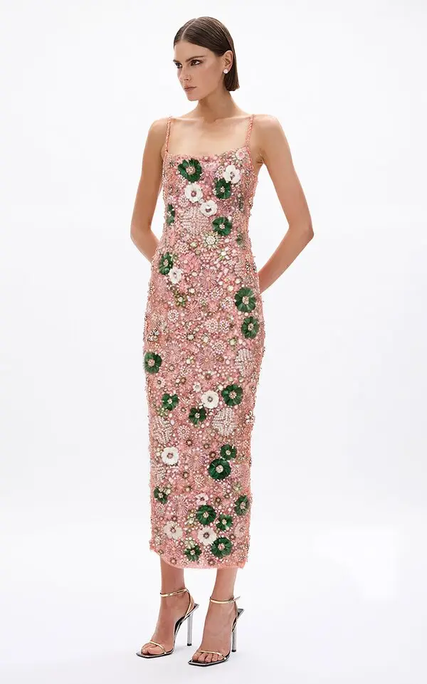 Rachel Gilbert Francesca Beaded Gown - Pink