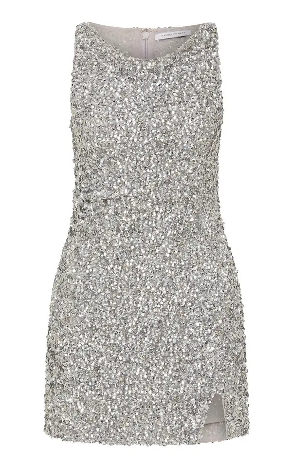 Rachel Gilbert Zayn Beaded Tulle Mini Dress - Silver