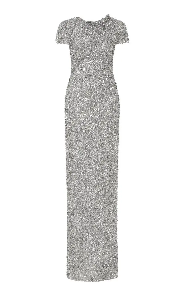 Rachel Gilbert Zayn Beaded Tulle Gown - Silver
