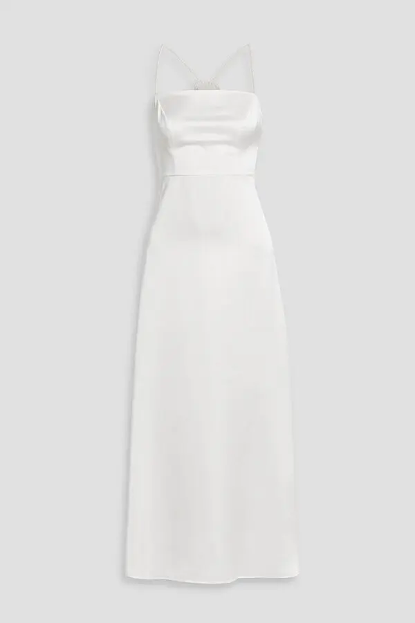 HVN Emma Faux Pearl-embellished Satin Maxi Dress - White
