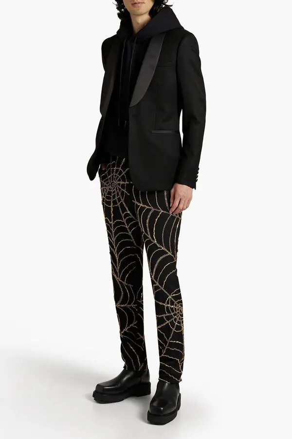Moschino Embellished Wool-twill Tapered Trousers